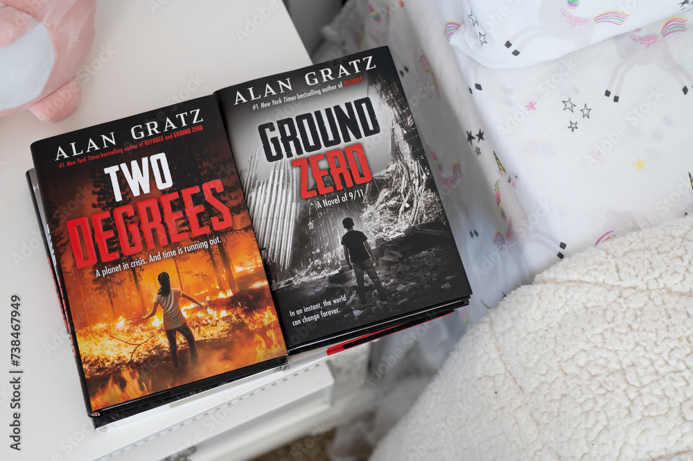 Calgary, Alberta - February 16, 2024: Cover of Alan Gratz's novel Two ...