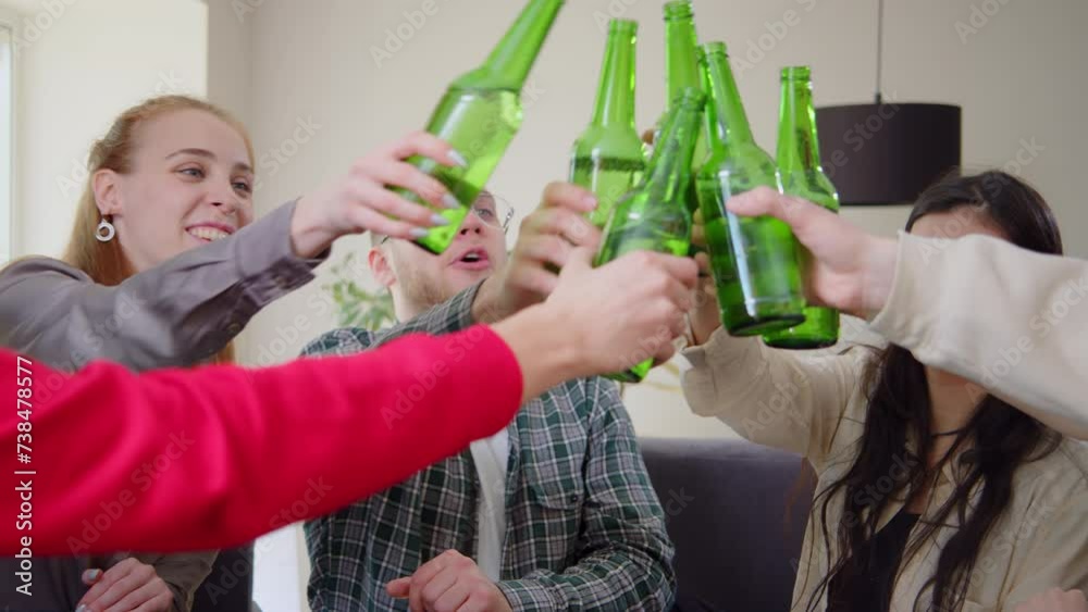Celebration beer cheers concept, hands holding up bottles beer people ...