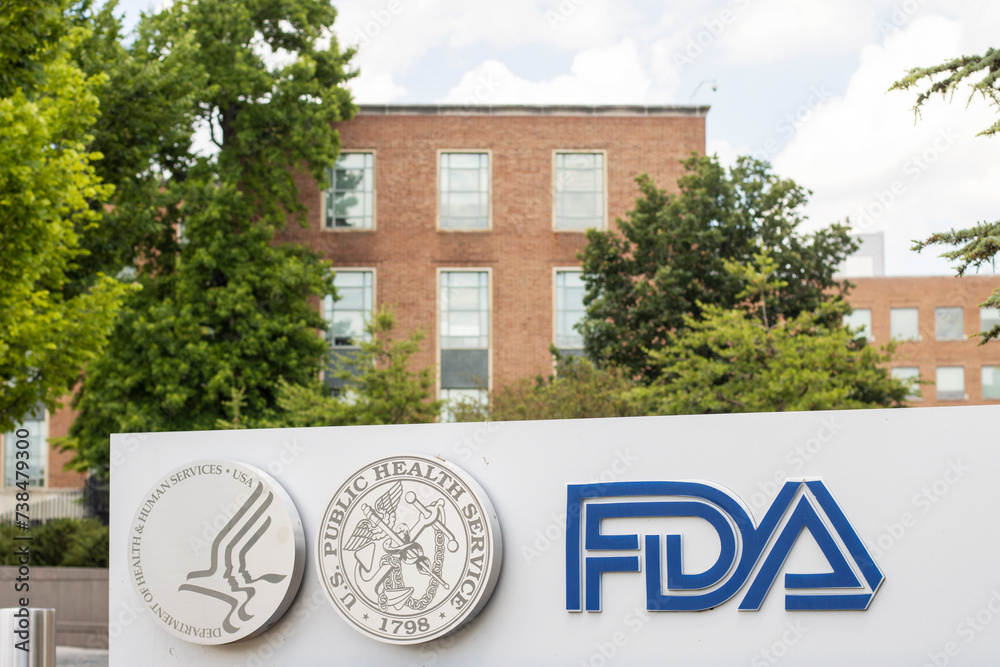 Silver Spring, MD, USA - June 25, 2022: Closeup of the FDA sign seen at ...