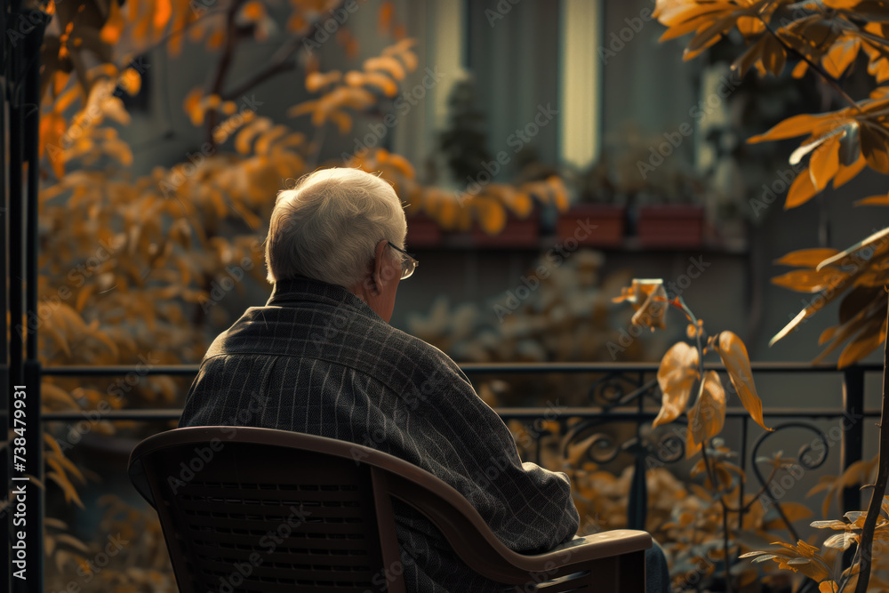 An older, senior, elderly man, sitting on a park bench alone, lonely, suffering from dementia ...