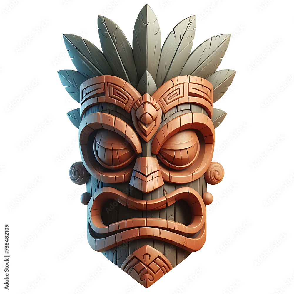 hawaiian Wooden Tiki mask isolated on transparent background, PNG image ...