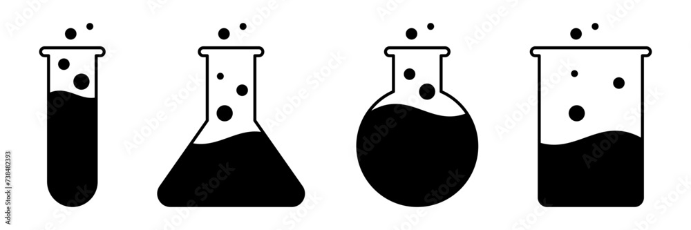 beaker icon collection, laboratory beaker symbols. white background ...