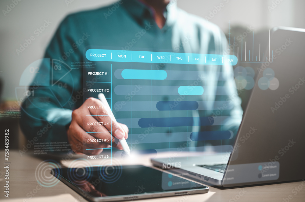 schedule, screen, software, chart, management, progress, project ...