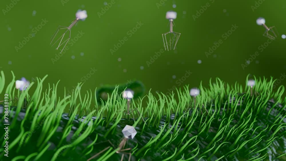 3d animation of bacteriophages that infect and destroy bacteria. Phages ...