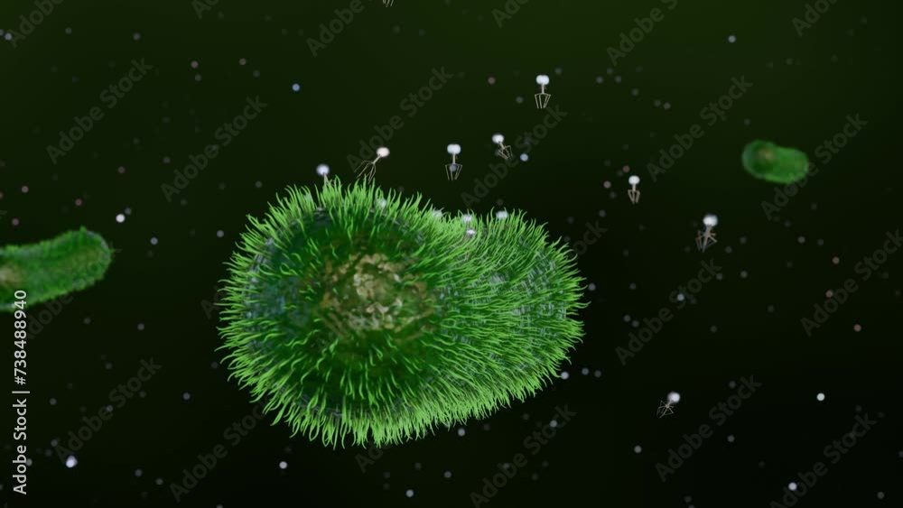 3d animation of bacteriophages that infect and destroy bacteria. Phages ...