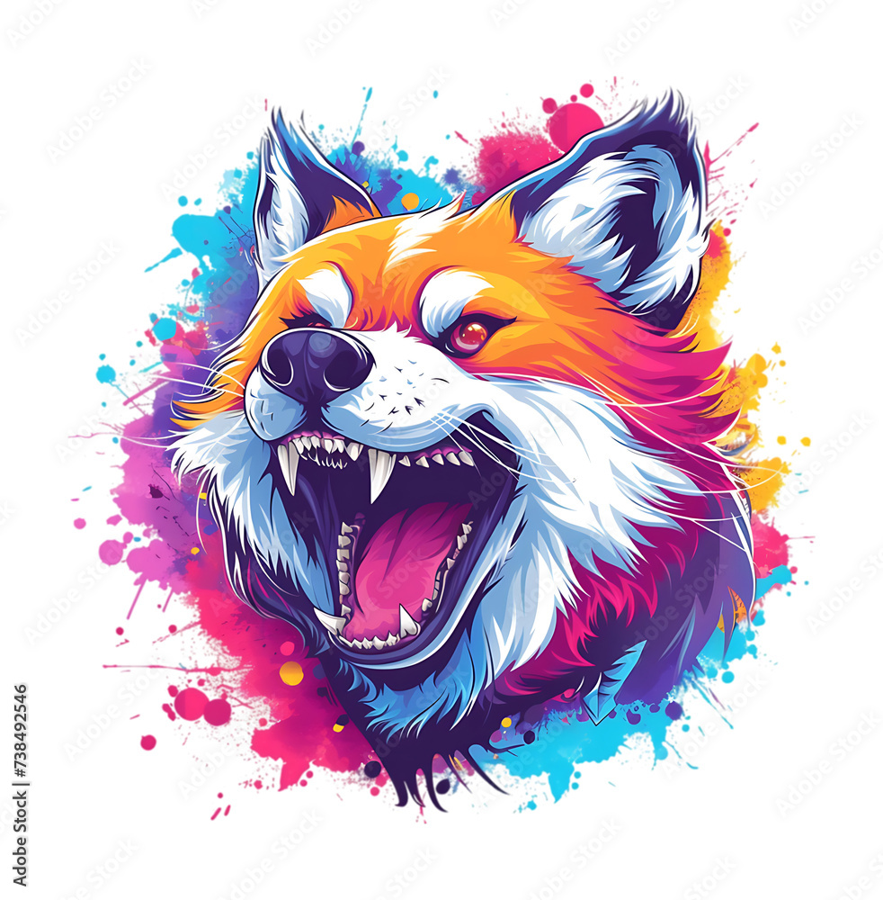 Vector illustration of a multicolored fox head, colorful fox hand draw ...