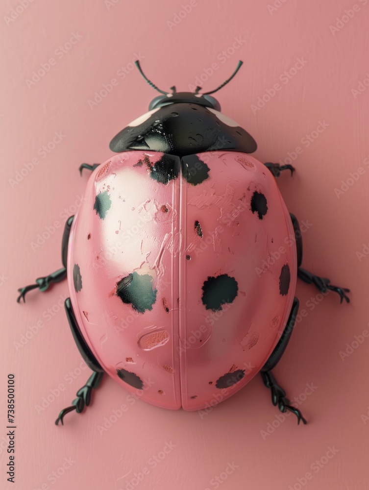 Artistic representation of a ladybug with a unique pink shell on a ...