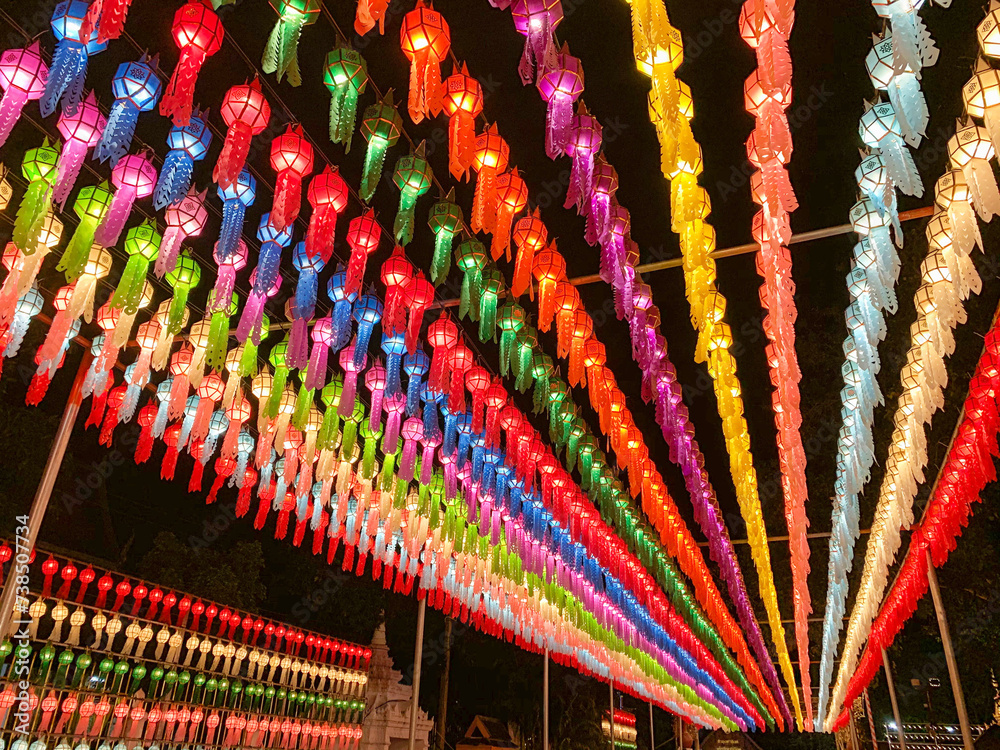 Colorful perspective view of Thai Lanna style lanterns to hang in front ...