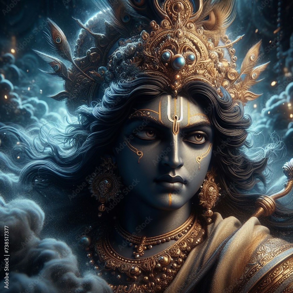 Divine Wrath: Realistic Close-Up of Lord Krishna Condemning Violence in ...