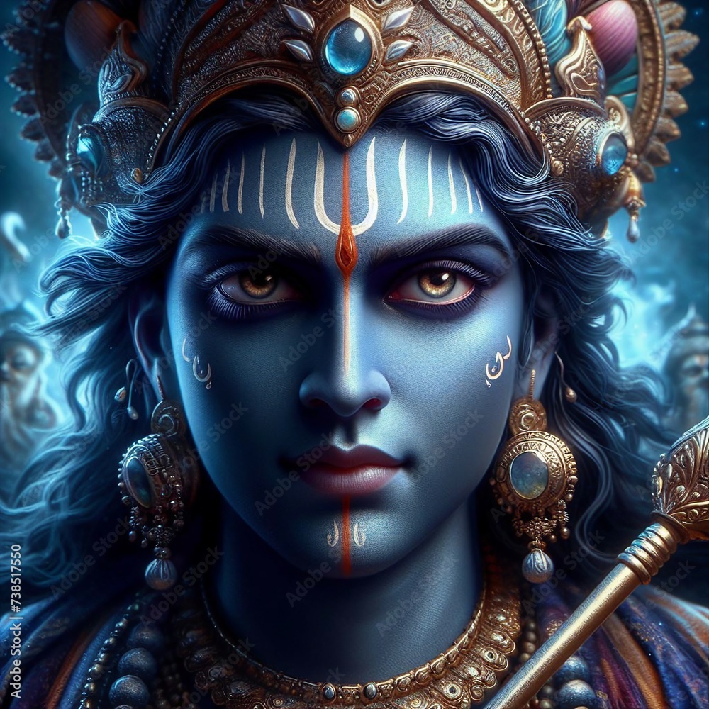 Divine Wrath: Realistic Close-Up of Lord Krishna Condemning Violence in ...