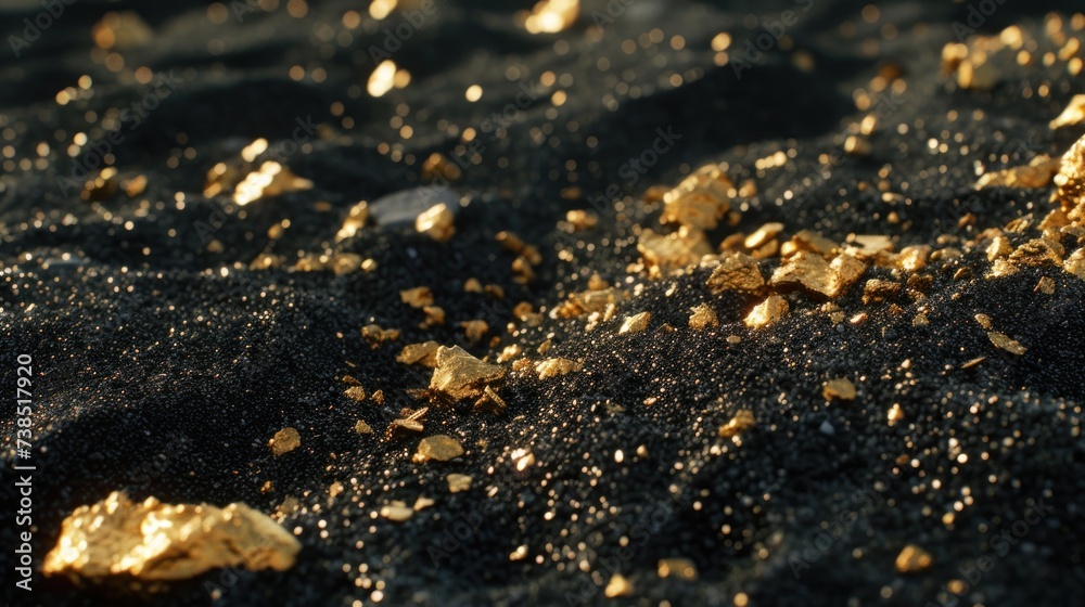 Pure gold from the mine that was unearthed was placed on the black sand ...
