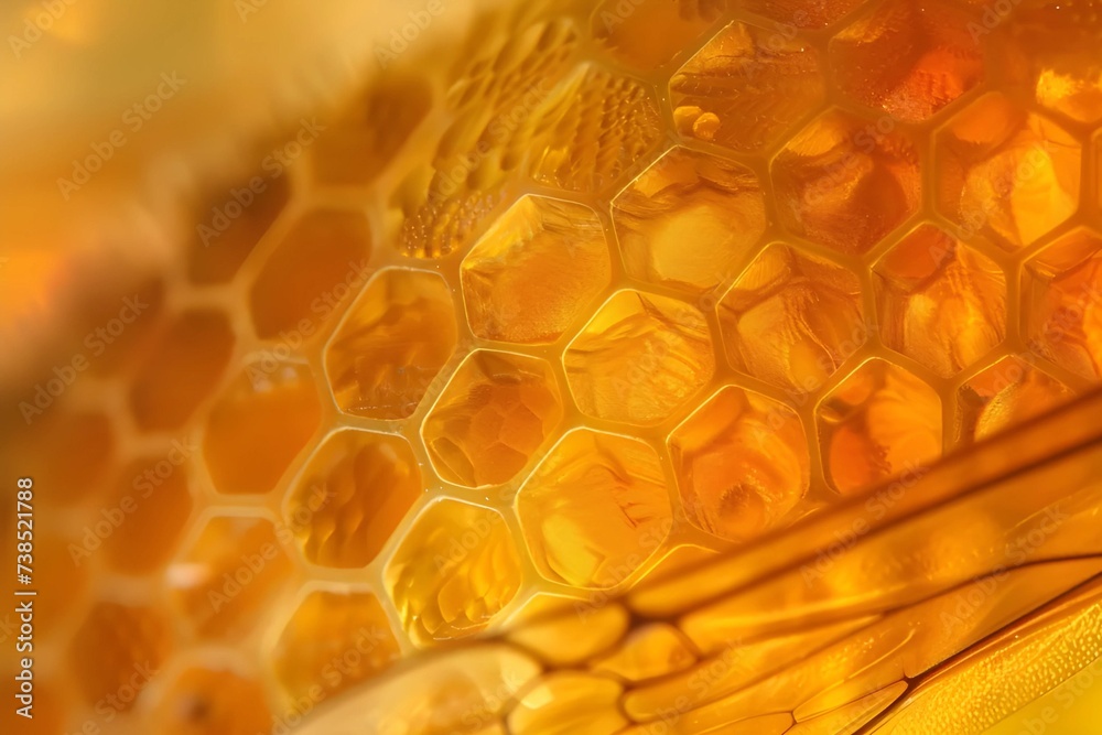 Magnified image of a bee's wing, showing fine structures and veins ...