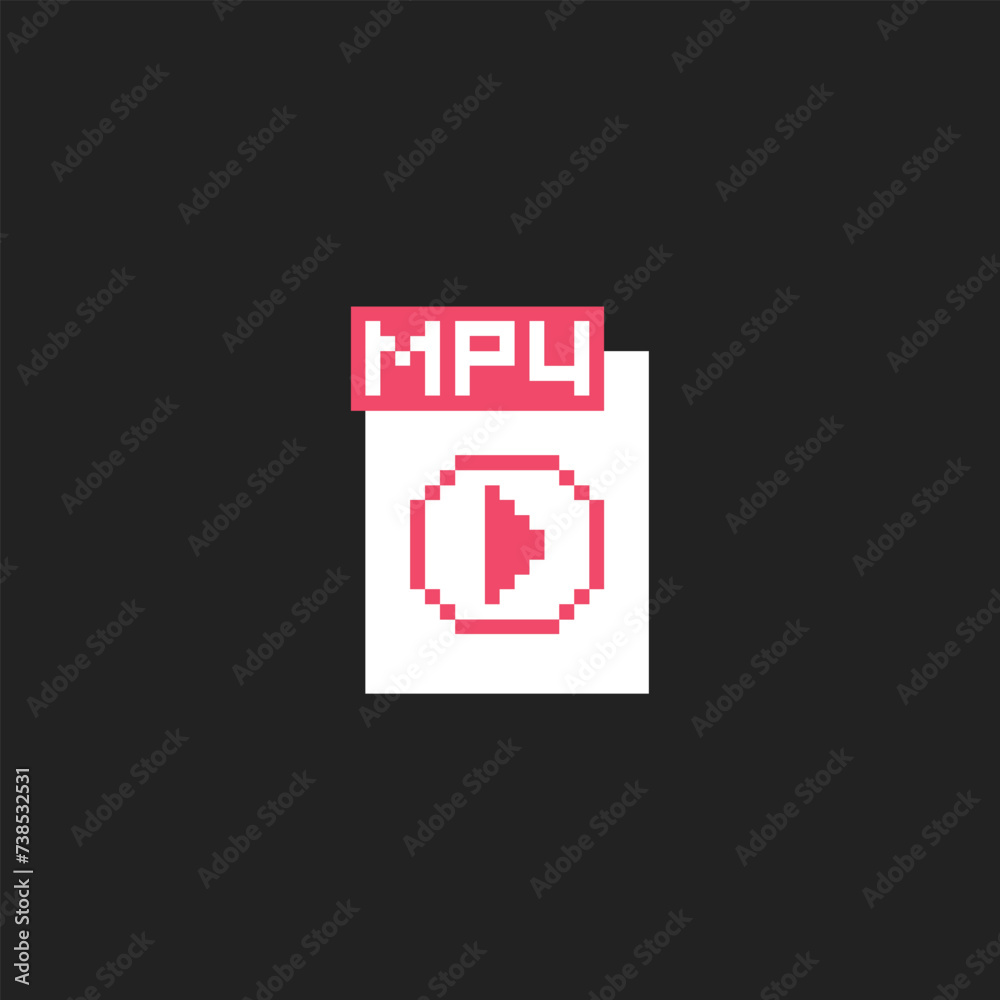 this is mp4 file icon in pixel art with simple color and black ...