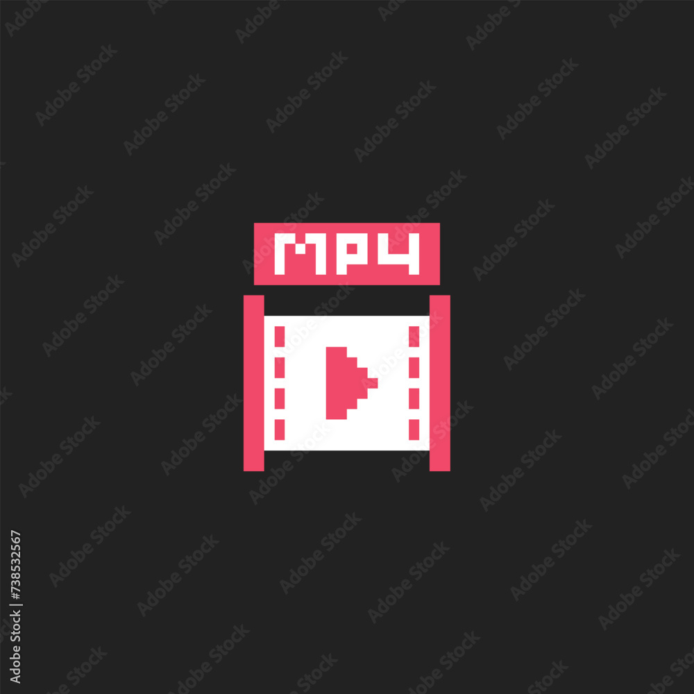 this is mp4 file icon in pixel art with simple color and black ...