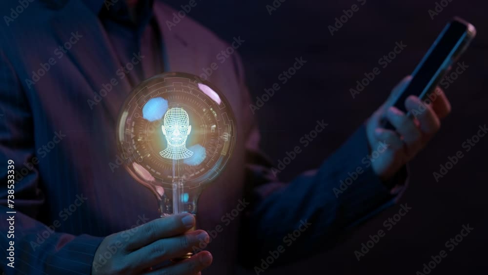 Businessman showing AI artificial intelligence icon in glowing light ...