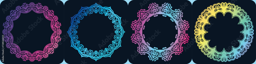 mandala border design. coloring art circle elements set. ornamental ...