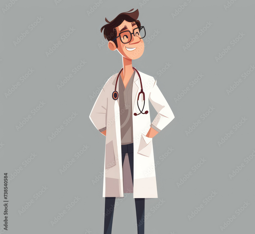 A cartoon figure in a lab coat is presented in a vector illustration ...