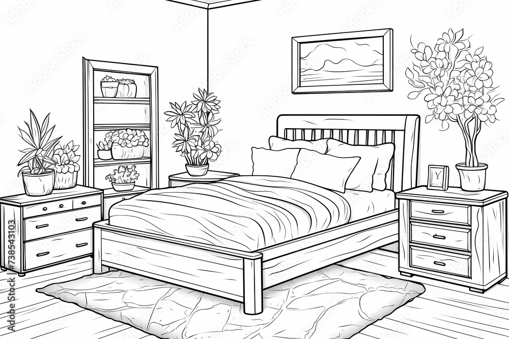 printable picture, coloring book with cozy rooms Stock Illustration ...