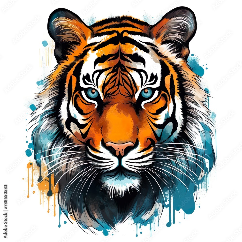 tiger head illustration art for t shirt design isolated on white ...