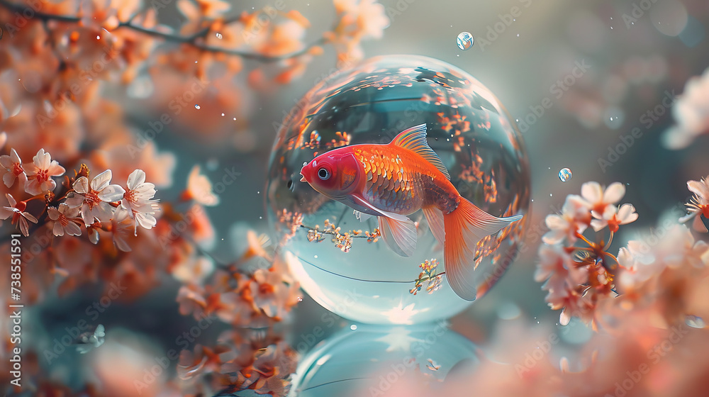 Discover the enchantment of a fish-shaped tree encased in a sphere. A ...