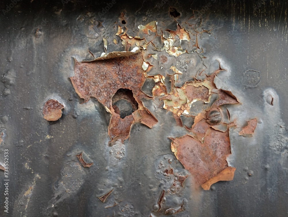 Texture of old black paint on rusty metal. Traces of antiquity on metal ...