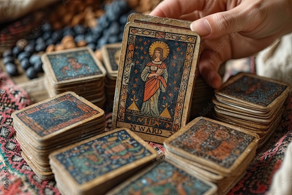 Hand holding tarot card on the darkness background for Astrology Occult ...