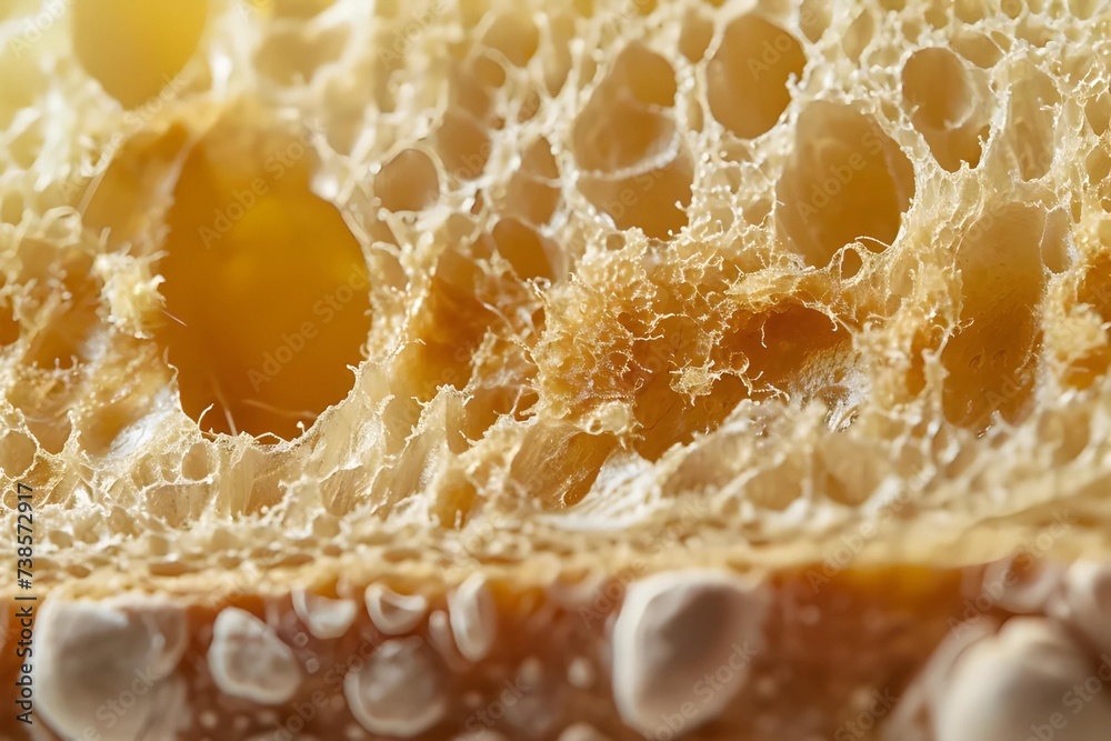High-magnification image of a slice of bread, showcasing yeast cells ...