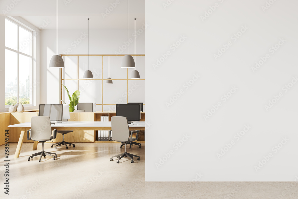 Modern white coworking office interior with blank wall Stock ...