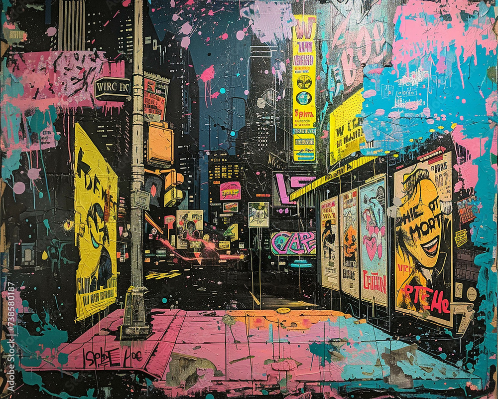 Foto de Pop Art infuses urban street art with bold neon comic strips do ...