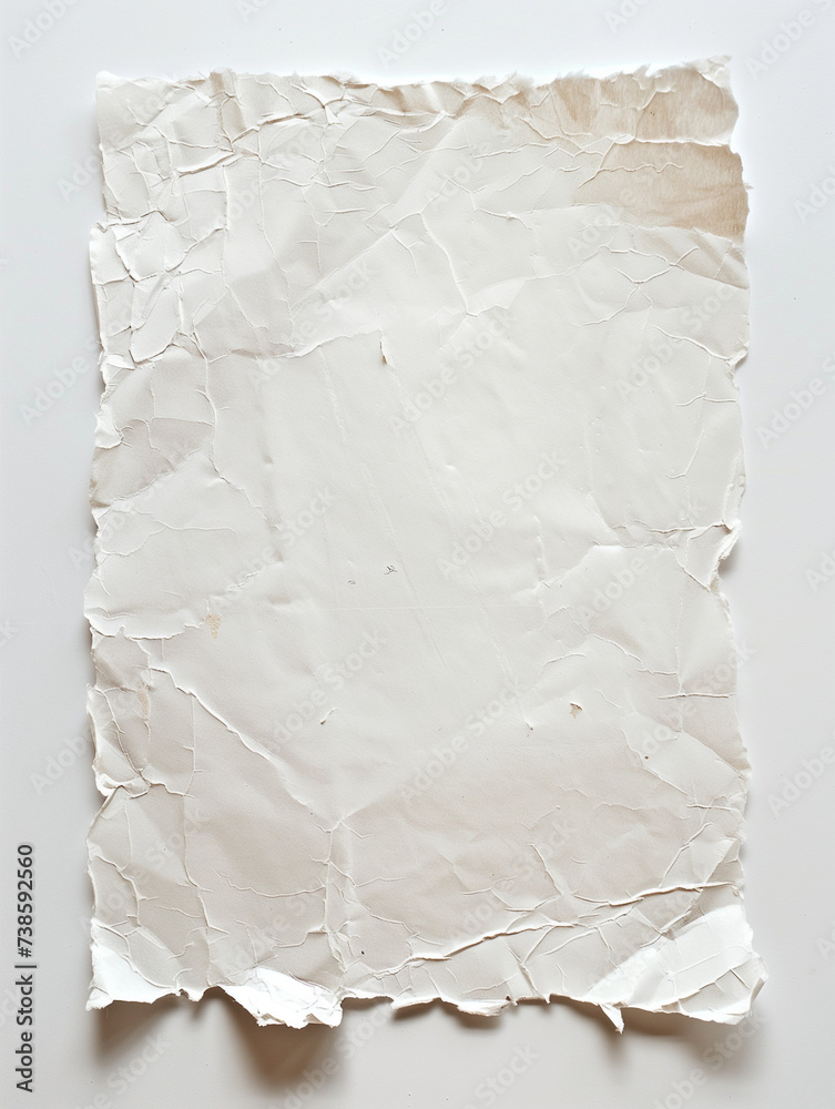 blank aged cream crinkled paper with torn edges isolated on white ...