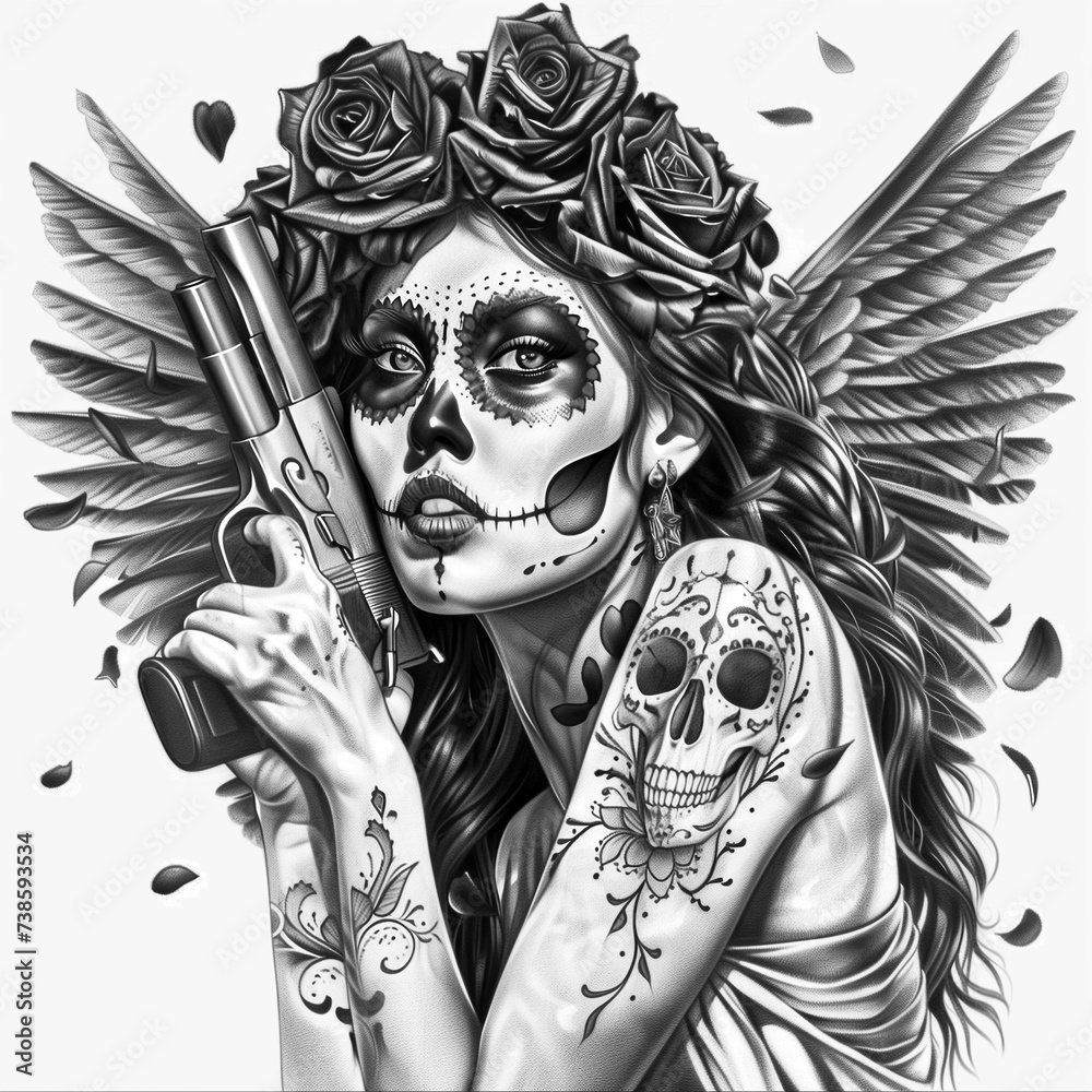 Vintage chicano tattoo style template. Tattoo style portrait of chicano ...