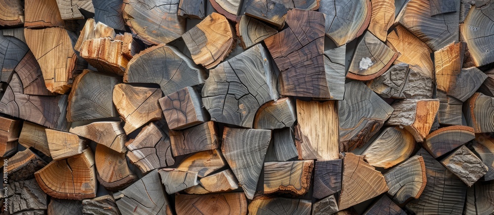 Pieces of tree that are cut up close are used as background from sawn ...