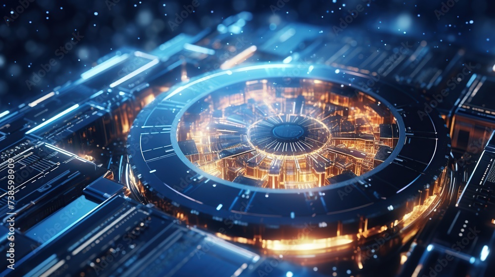 Futuristic quantum computing technology. Central processing unit ...