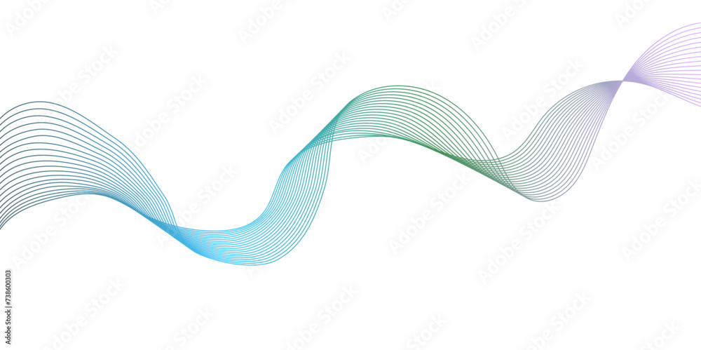 : Abstract blue, orange, yellow, pink wave lines on transparent ...