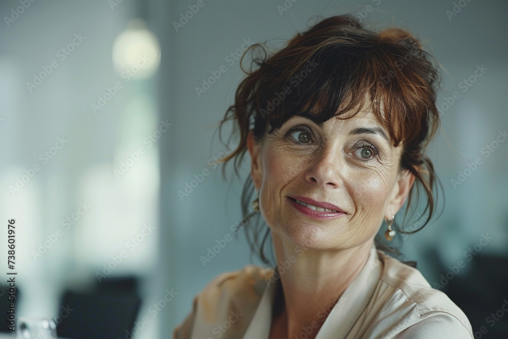 elegant shot capturing the mid-aged businesswoman manager leading a ...