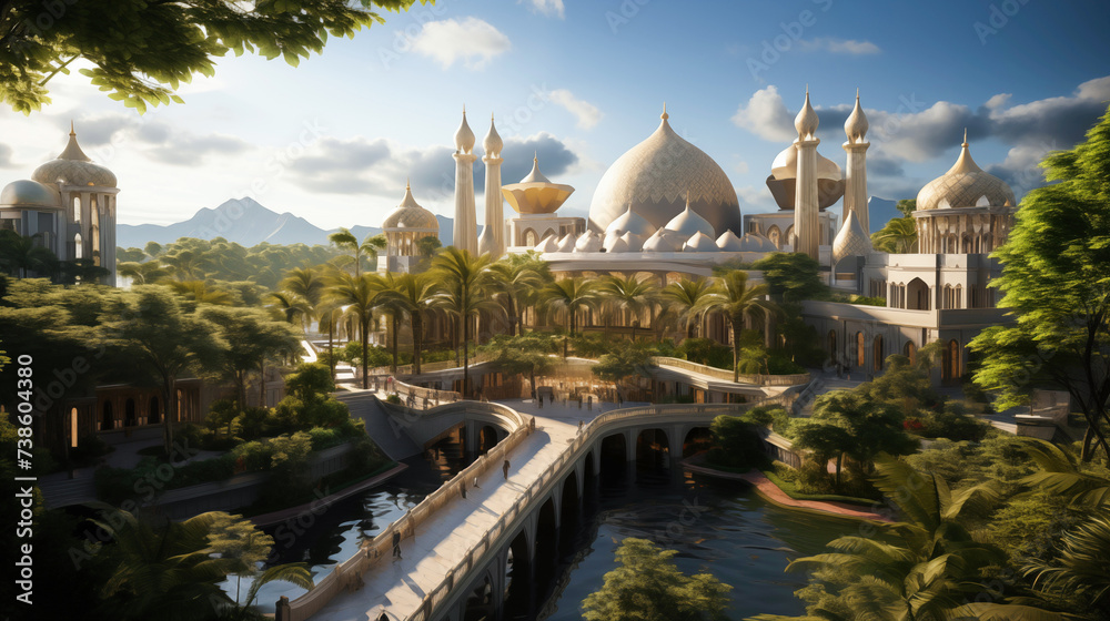 design mosque with full trees biophilic green urban living concept ...