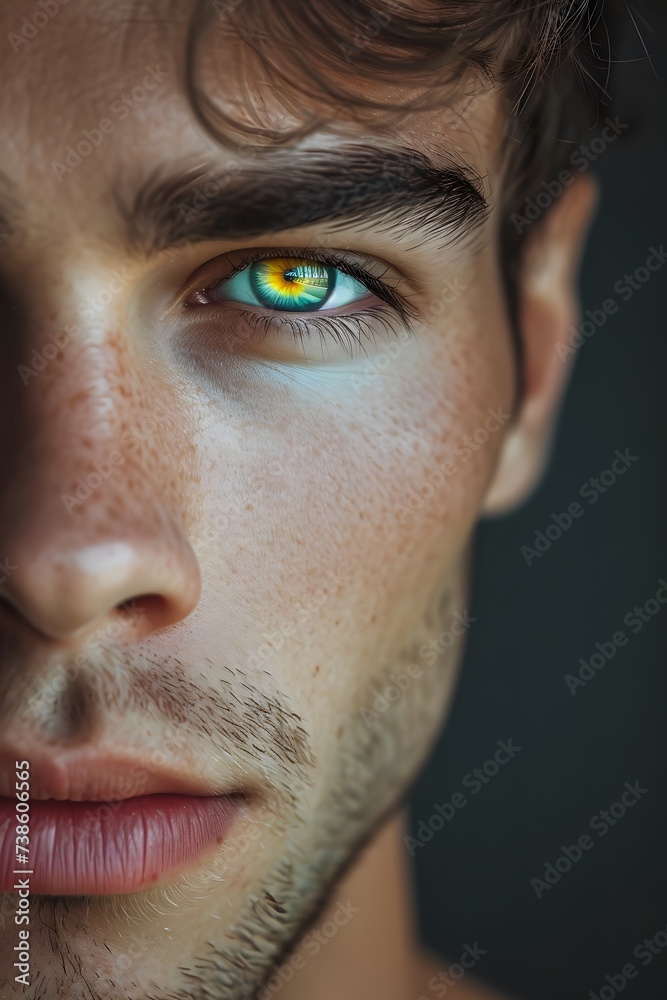 beautiful man striking eyes male model facial hair freckles half ...