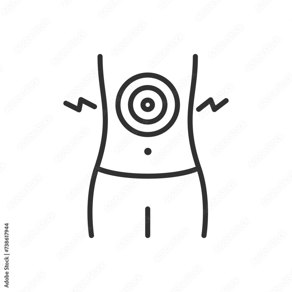 Abdominal pain, linear icon. Digestive disorder. Inflammation of ...