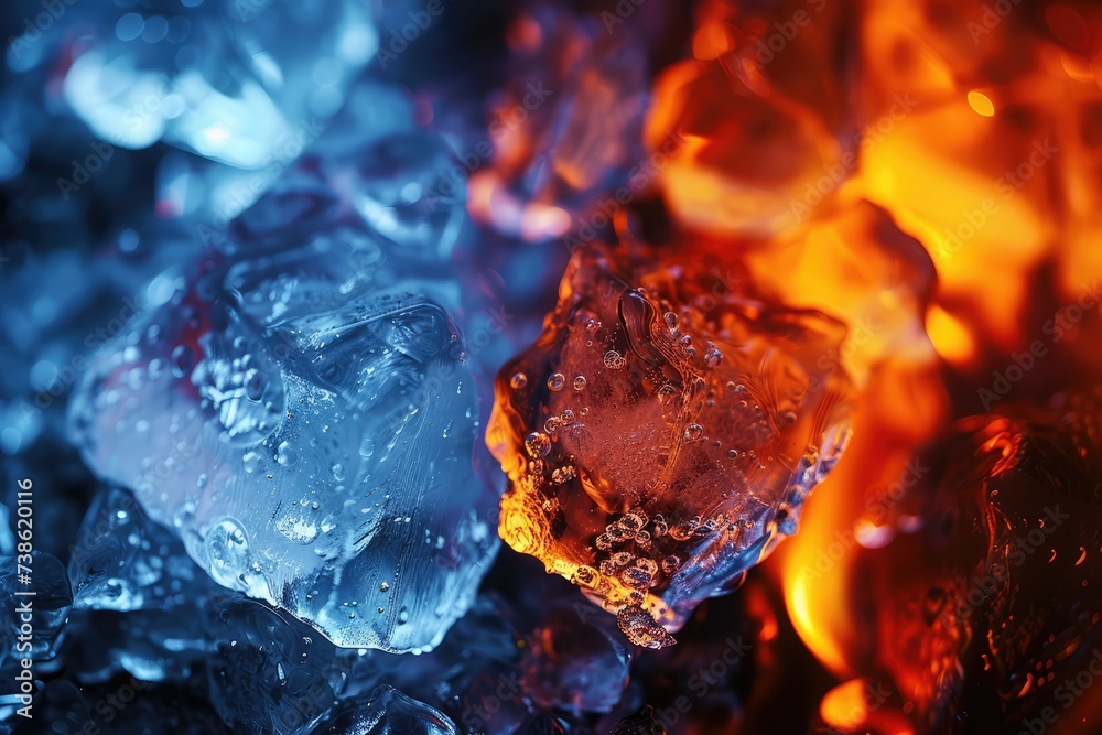 Contrast of ice and flame, cold and warm colors, coldness and warmness ...