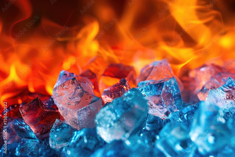 Contrast of ice and flame, cold and warm colors, coldness and warmness ...