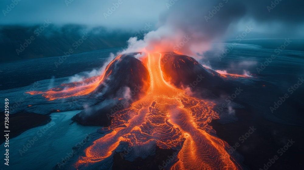 Nature's fury unleashed as a shield volcano erupts, sending fiery lava ...