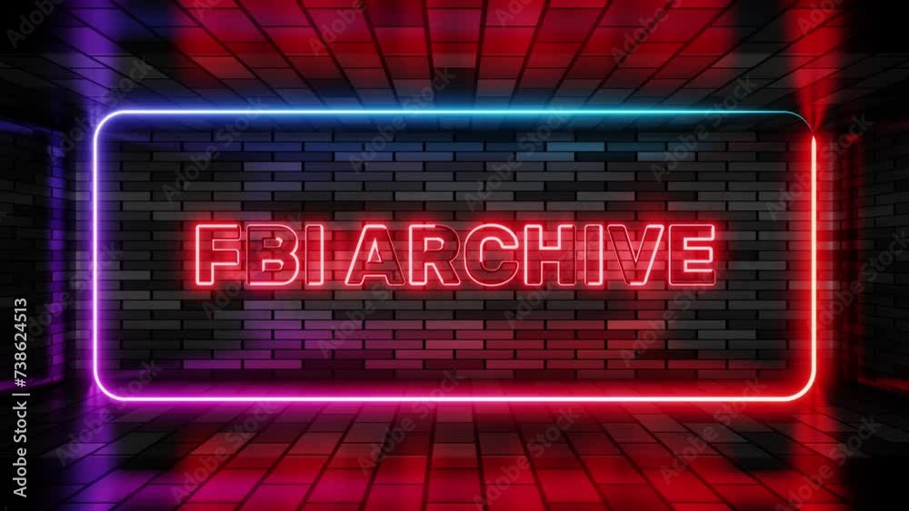 Vidéo Stock Neon sign fbi archives in speech bubble frame on brick wall ...