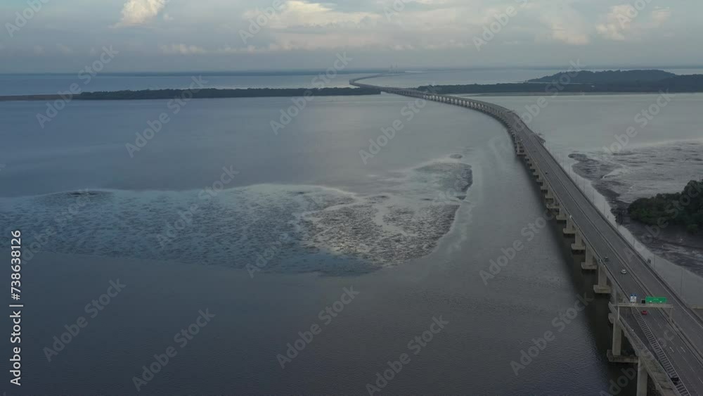 Drone view of a longest bridge in Southeast Asia, known as 'Sultan Haji ...