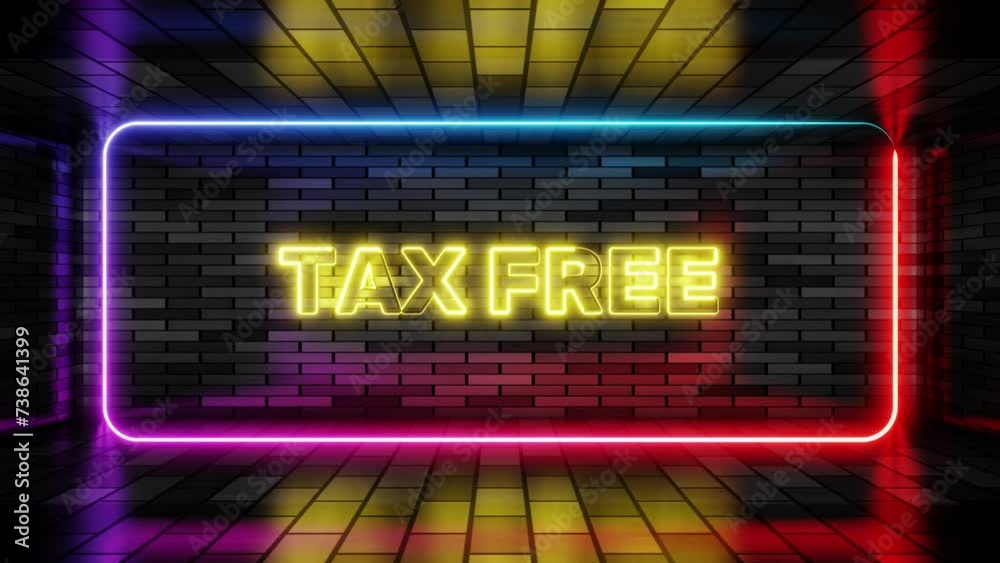 Vidéo Stock Neon sign tax free in speech bubble frame on brick wall ...