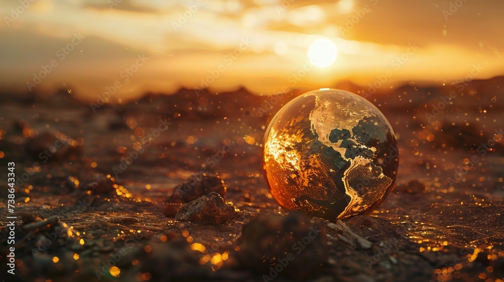 Globe, earth, desert planet, drought, global warming, plastic waste ...