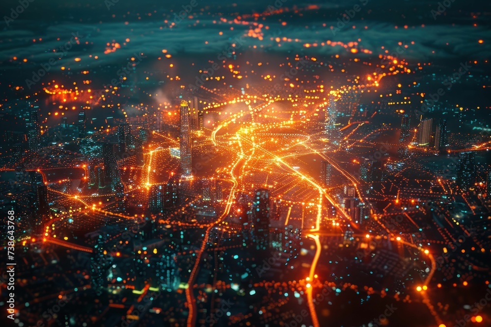 5G network coverage map overlaying busy metropolitan area, highlighting ...