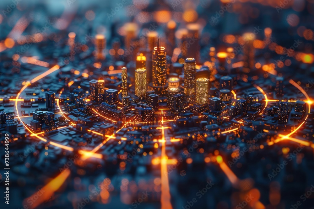 Smart city model encircled by a virtual 5G network highlighting data ...