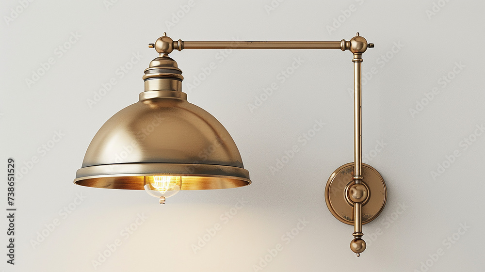 Articulating wall sconce with a brushed brass finish on transparent ...