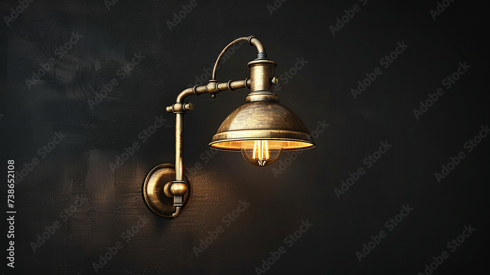 Articulating wall sconce with a brushed brass finish on transparent ...