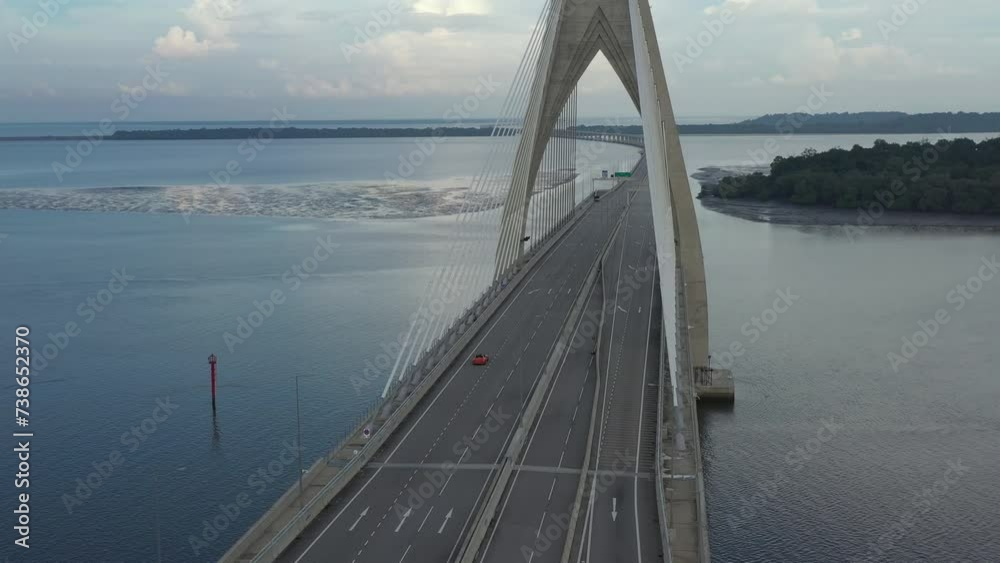 Drone view of a longest bridge in Southeast Asia, known as 'Sultan Haji ...